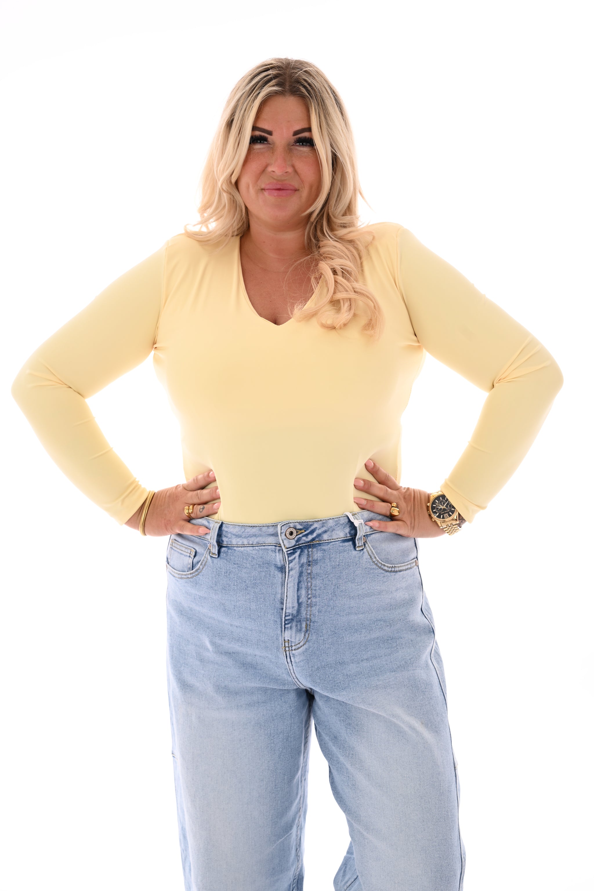 Body v-hals geel