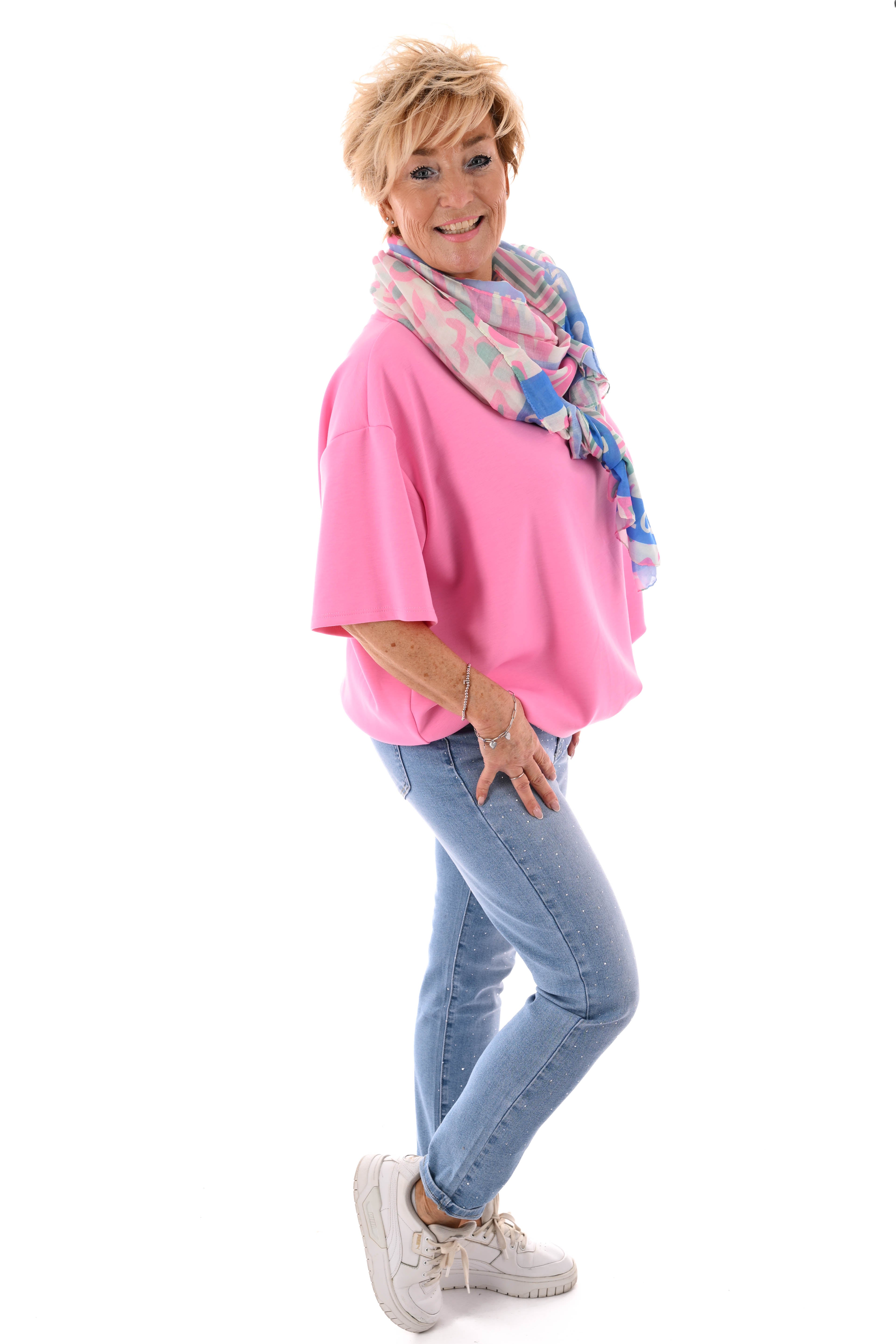 Sweater korte mouwen v-hals uni roze