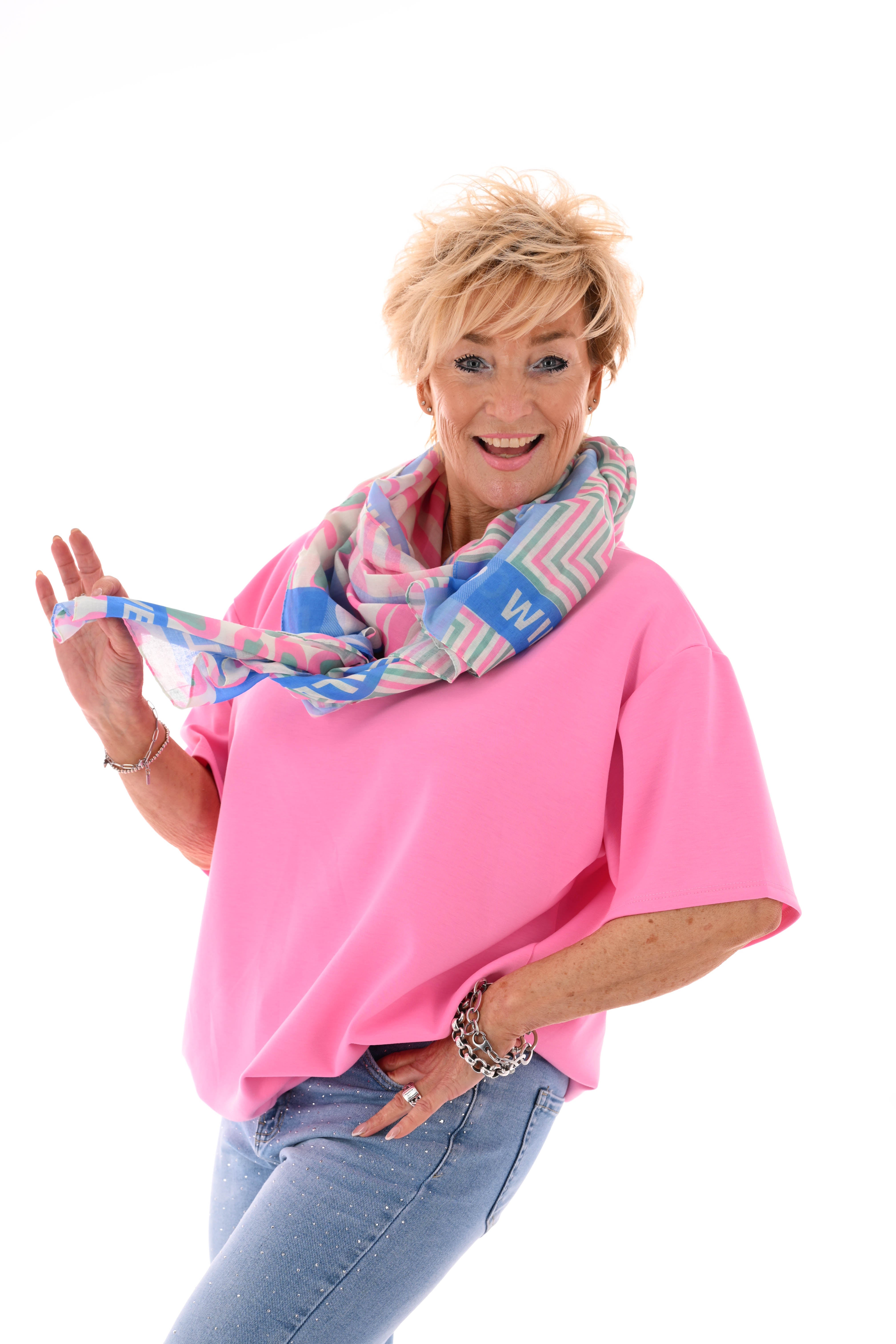 Sweater korte mouwen v-hals uni roze