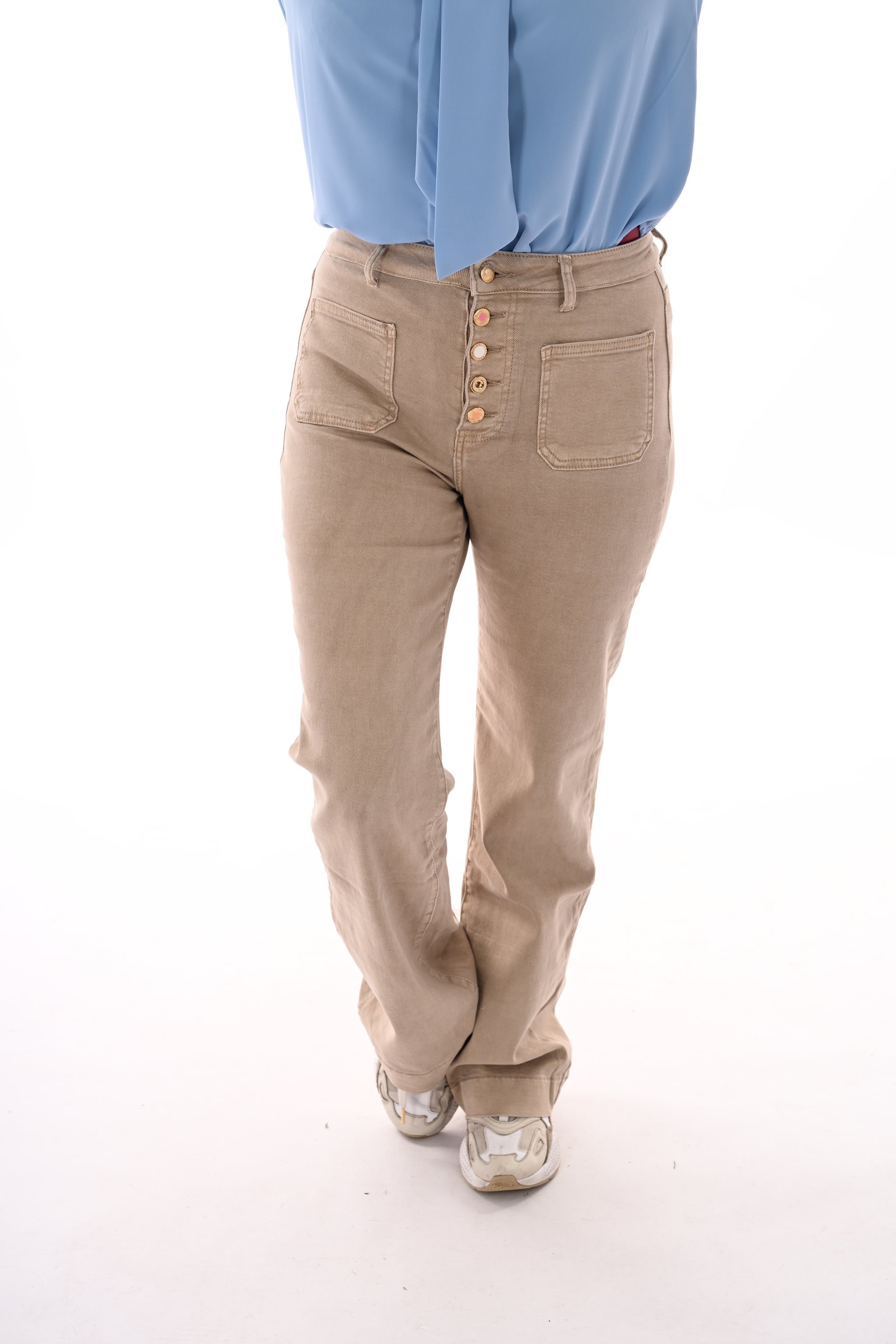 Miss Bon jeans zakken aan de voorkant beige