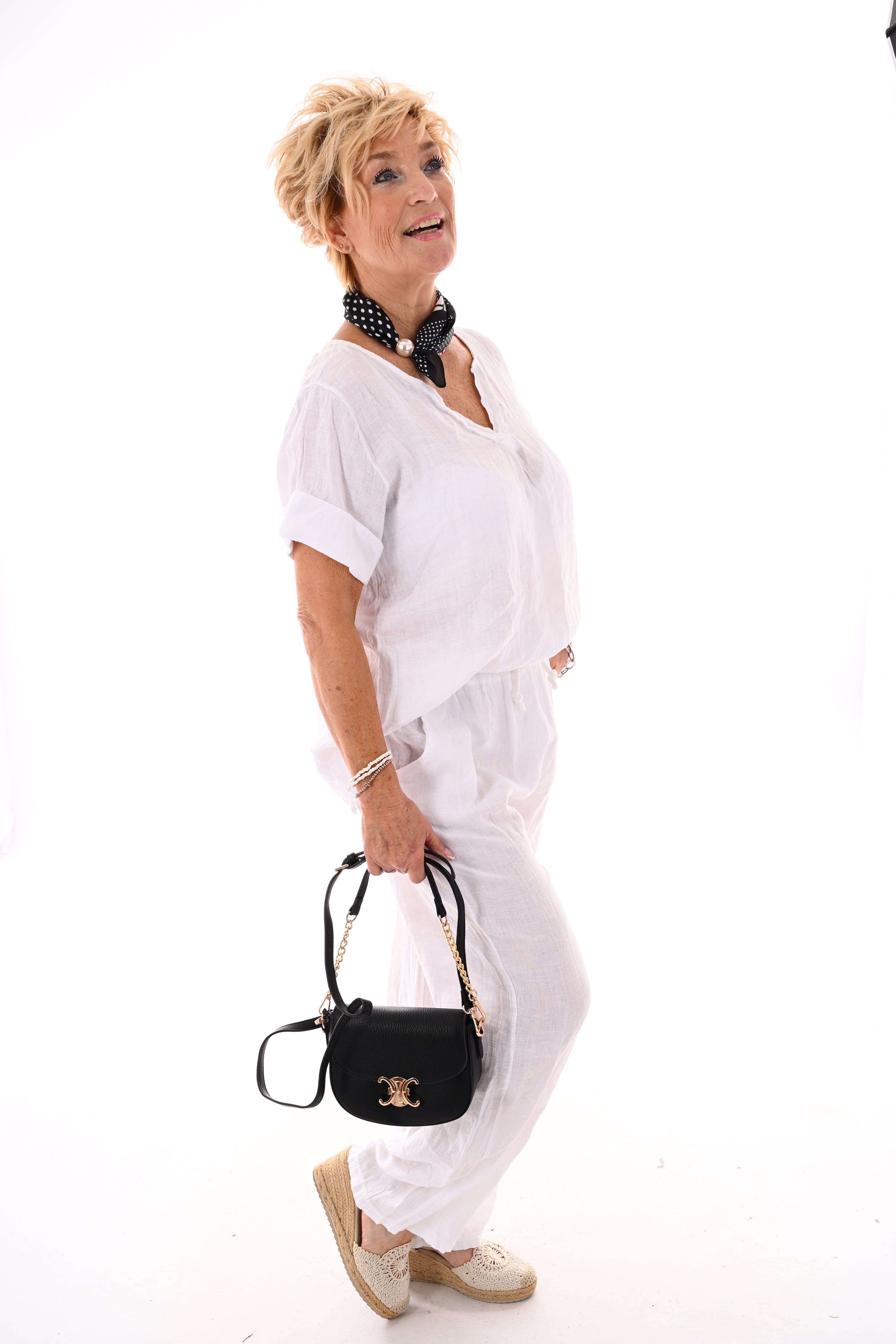 Tweedelig set linnen korte mouwen wit